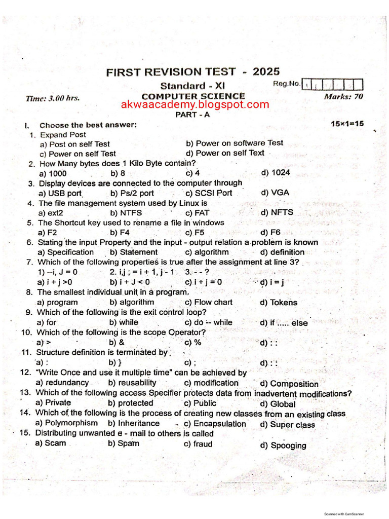 11th-Computer-Science-1st-Revision-Exam-2025-Original-Question-Paper ...