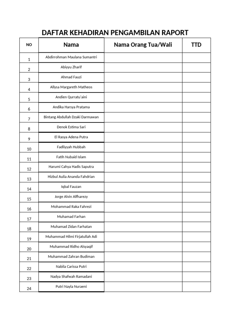 Absensi Pengambilan Rapot | PDF