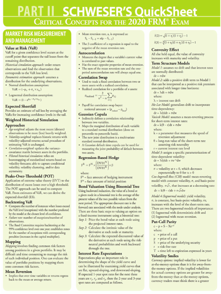 FRM 2020 Schweser - S Quicksheet Part II | PDF | Collateralized Debt ...