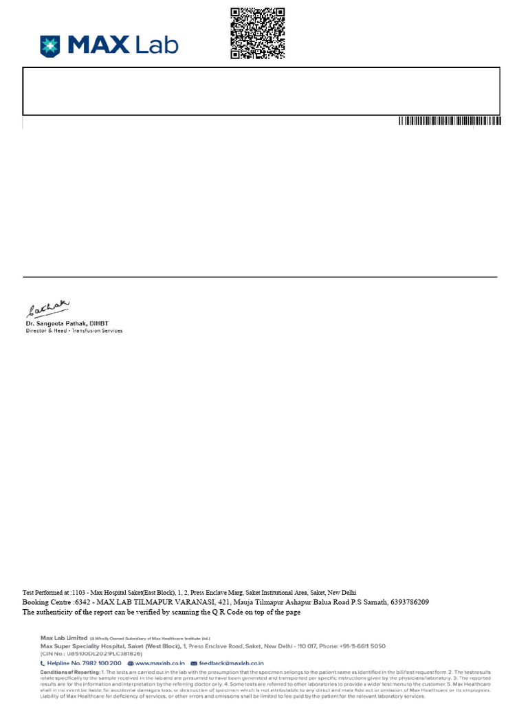 Date 11/jan/2025 03:38PM Unit Bio Ref Interval: Kindly Correlate With ...
