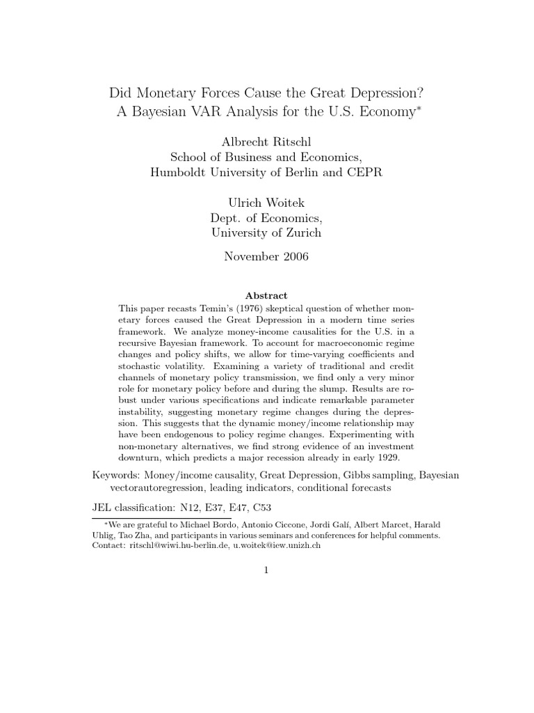 Ritschl Woitek | PDF | Vector Autoregression | Recession