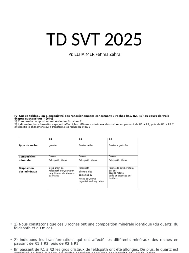 td svt 2025 | PDF | Grès | Pétrologie
