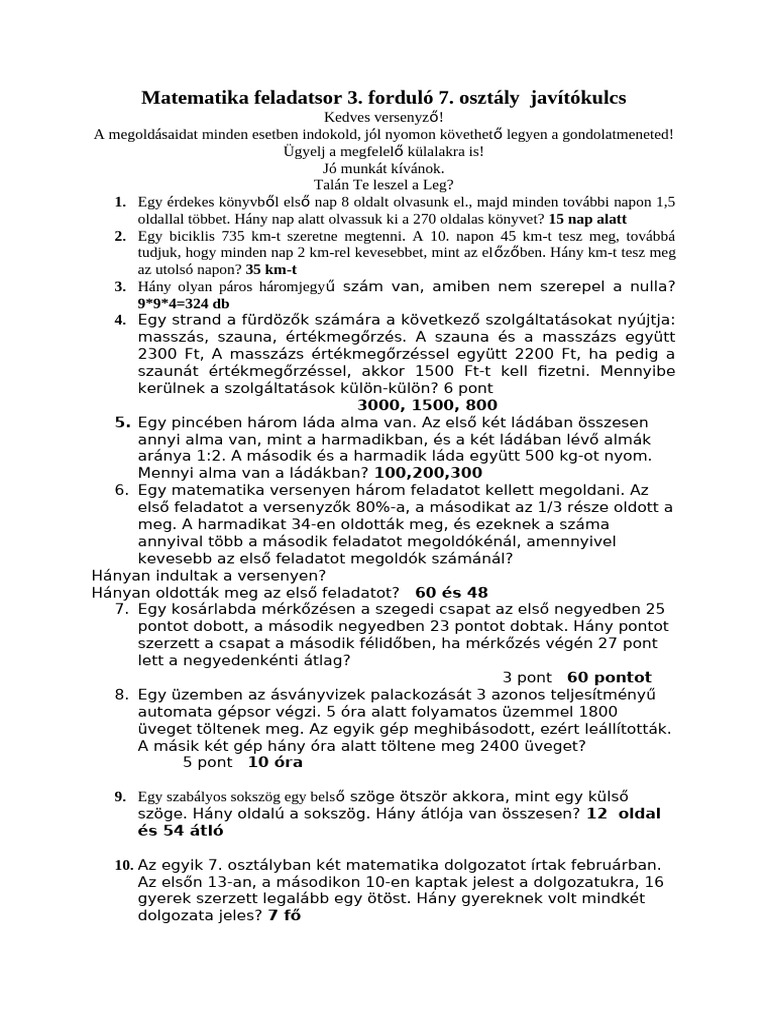 Matematika Feladatsor 3jav | PDF