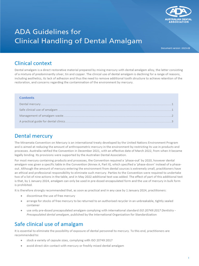 ADA Guidelines for Dental Amalgam Use | PDF | Waste | Materials