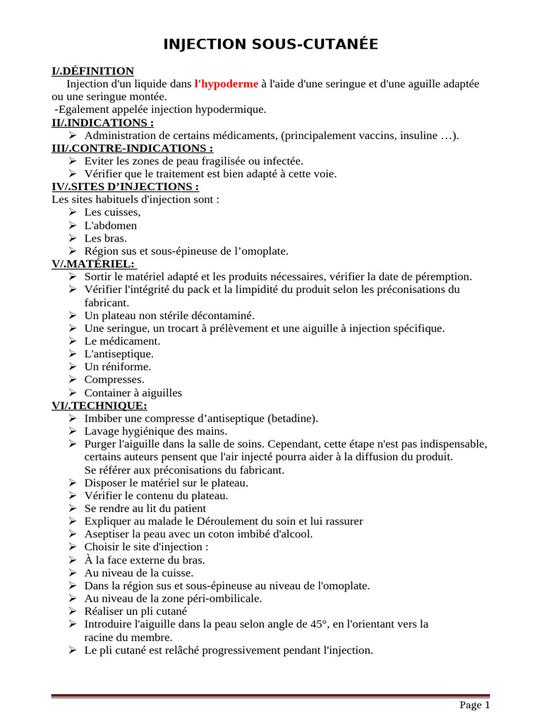 Technique d'injection sous-cutanée | PDF | Médecine clinique | Causes ...