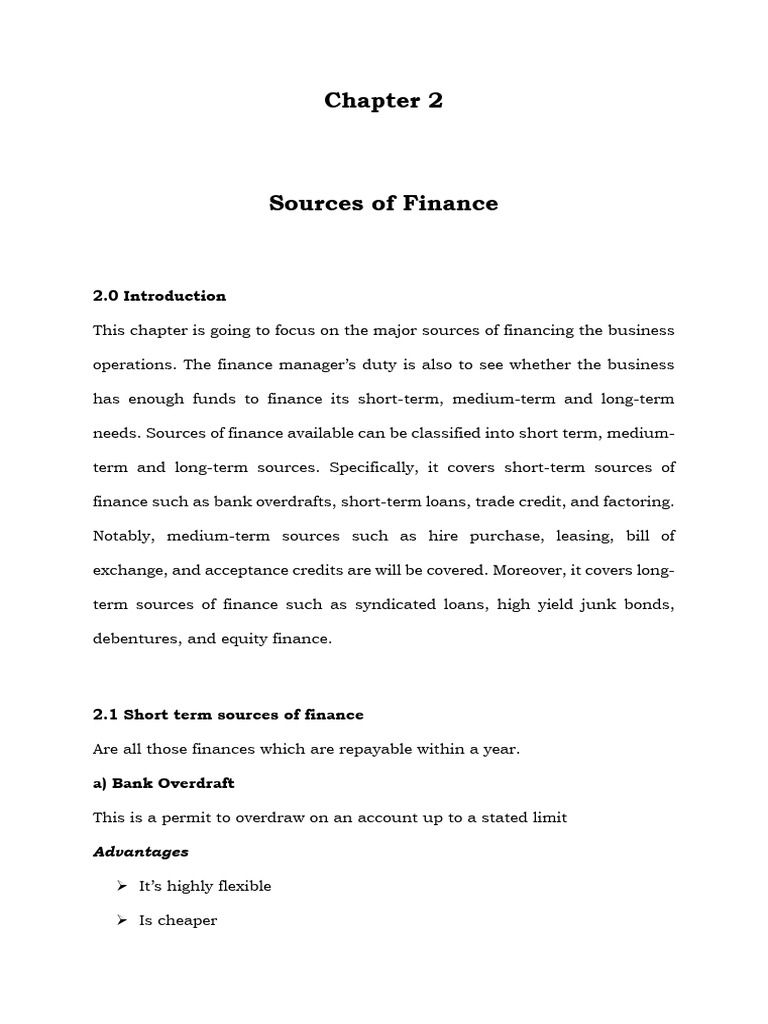 Chapter 2-Sources of Finance | PDF | Debt | Lease