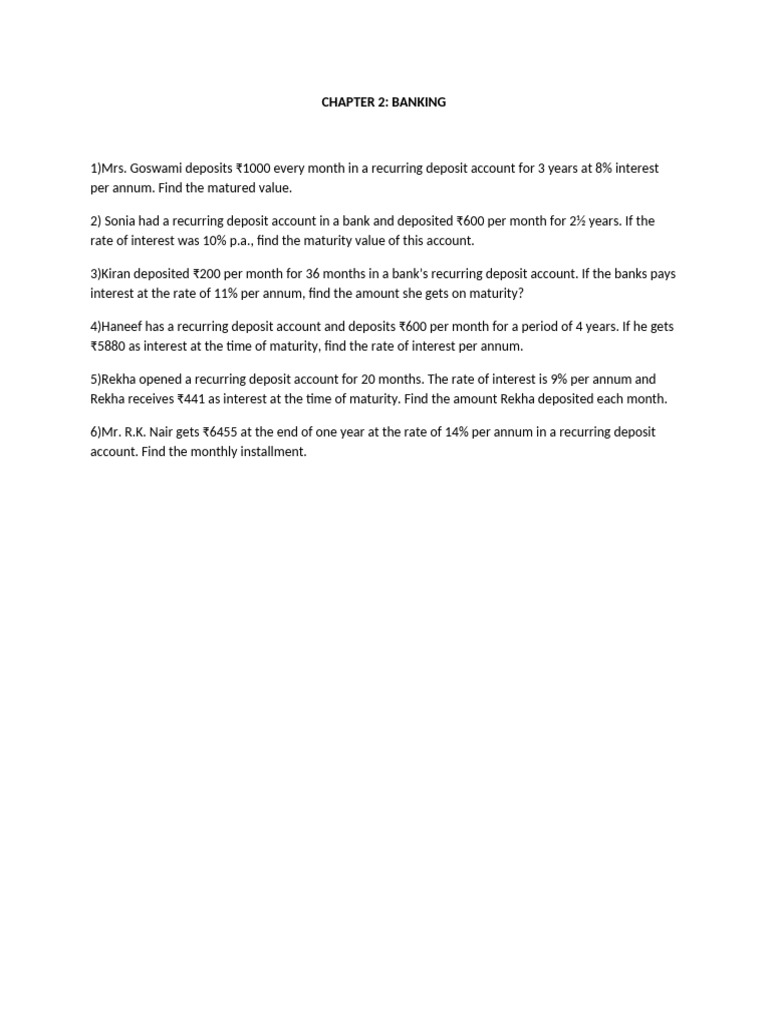 Recurring Deposit Calculations and Examples | PDF