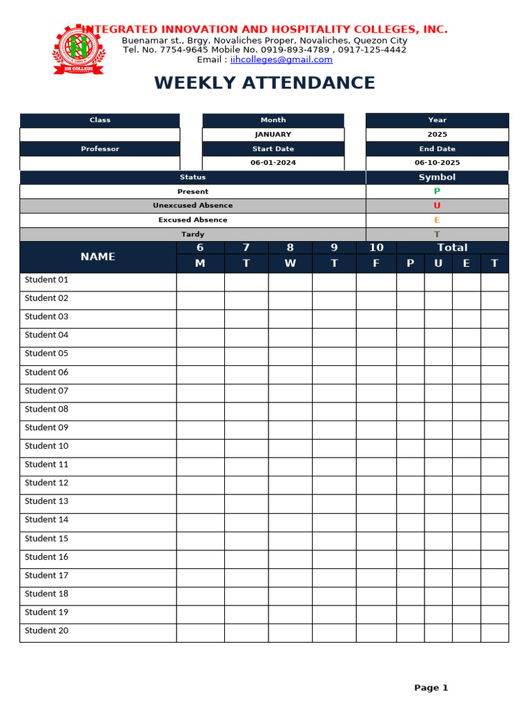 Iih Weekly Attendance | PDF