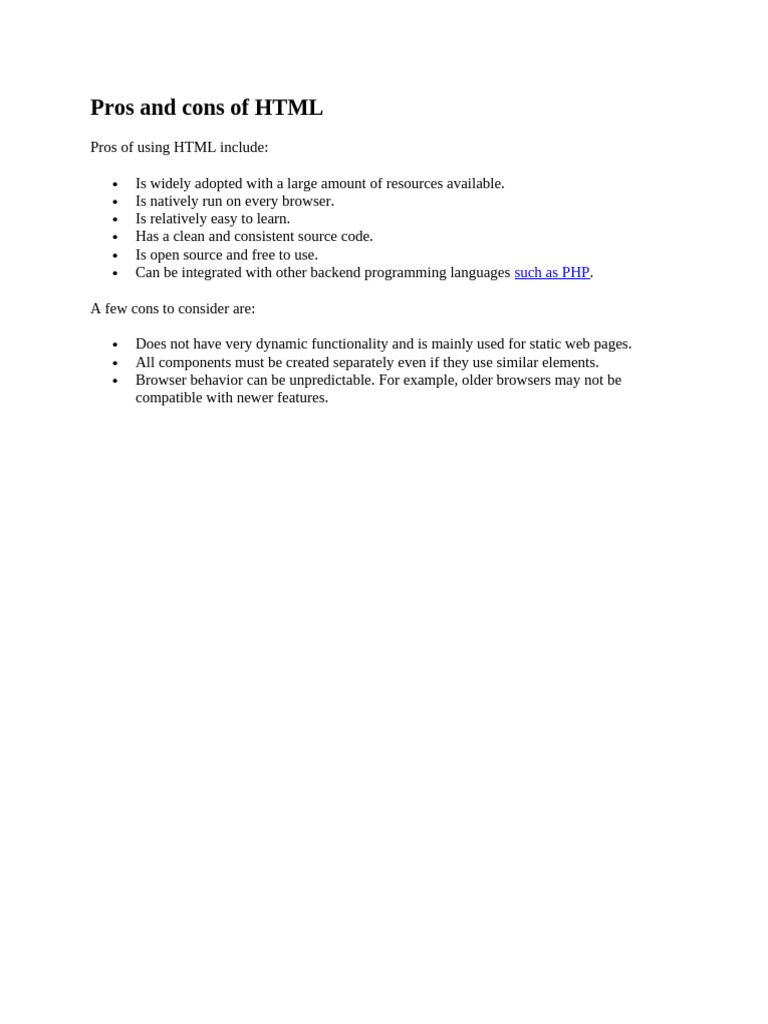 Pros and Cons of HTML Explained | PDF