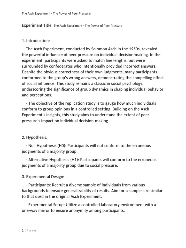 The Asch Experiment - The Power of Peer Pressure | PDF | Conformity ...