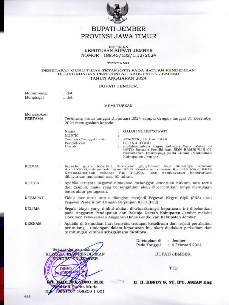 SK BUPATI GTT 2024 | PDF