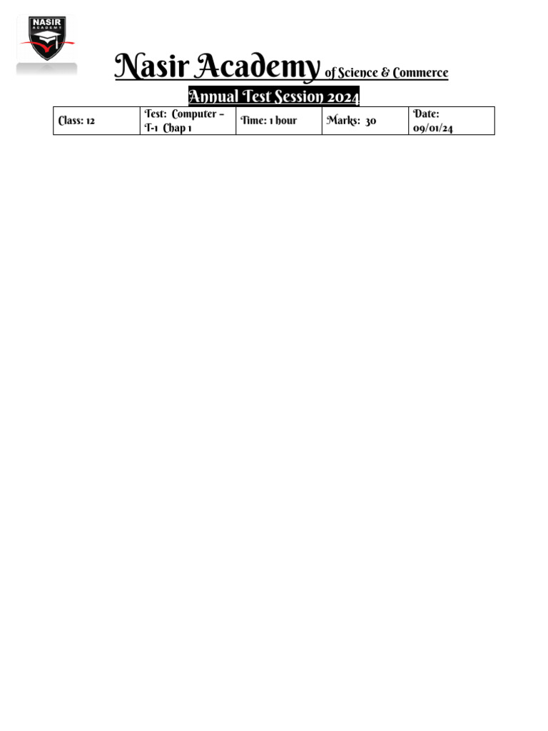 Computer Class 12 - T - 1 - Chapter 01 | PDF