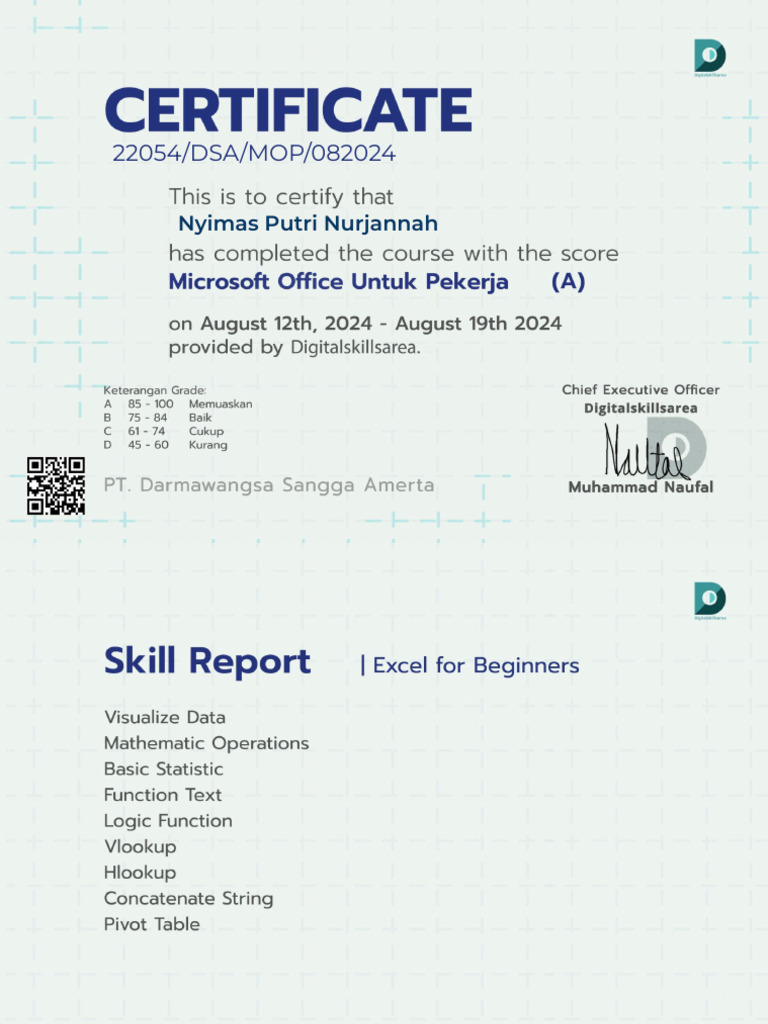 Sertifikat Shortcourse Microsoft Office Nyimas Putri Nurjannah 2 | PDF