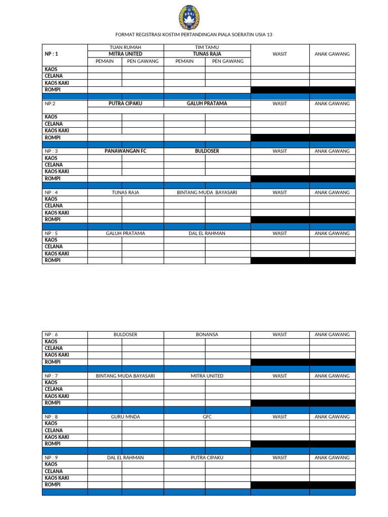 Format Registrasi Kostim U 13 | PDF