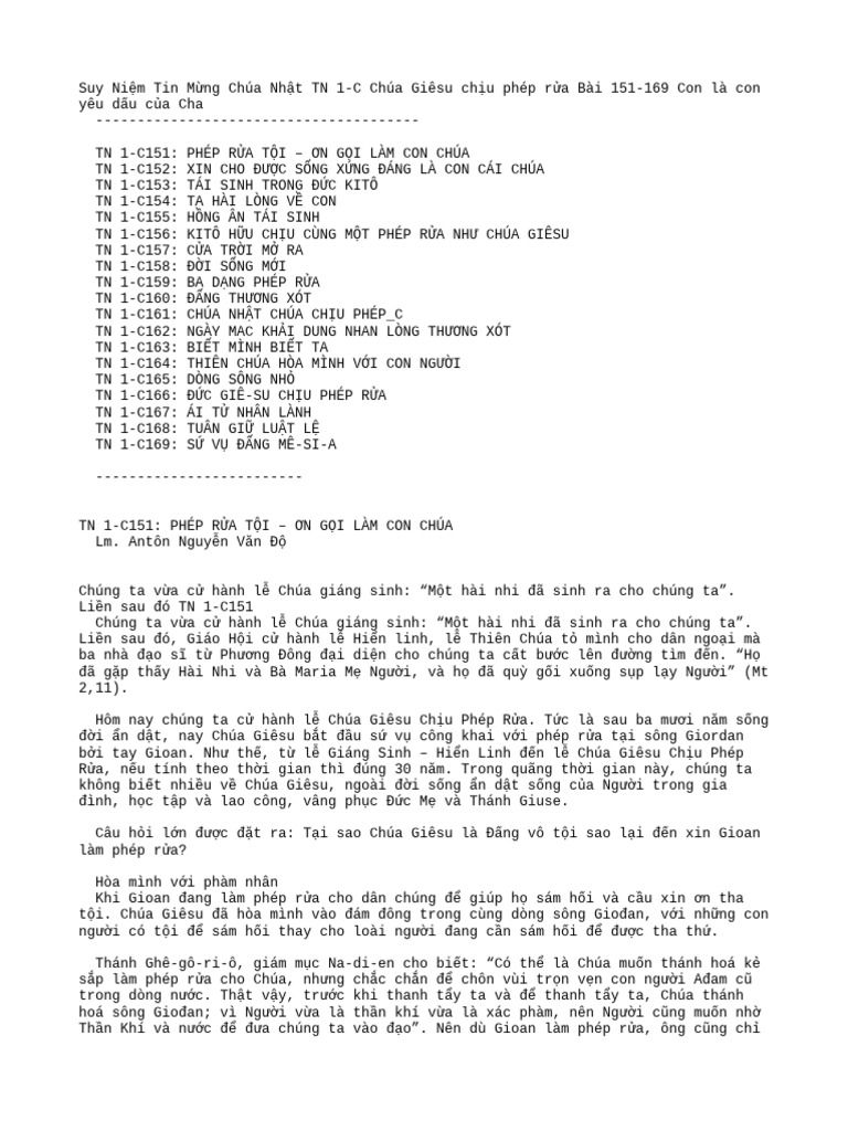 Suy Niem Tin Mung Chua Nhat TN 1 C Chua Giesu Chiu Phep Rua Bai 151 169 ...