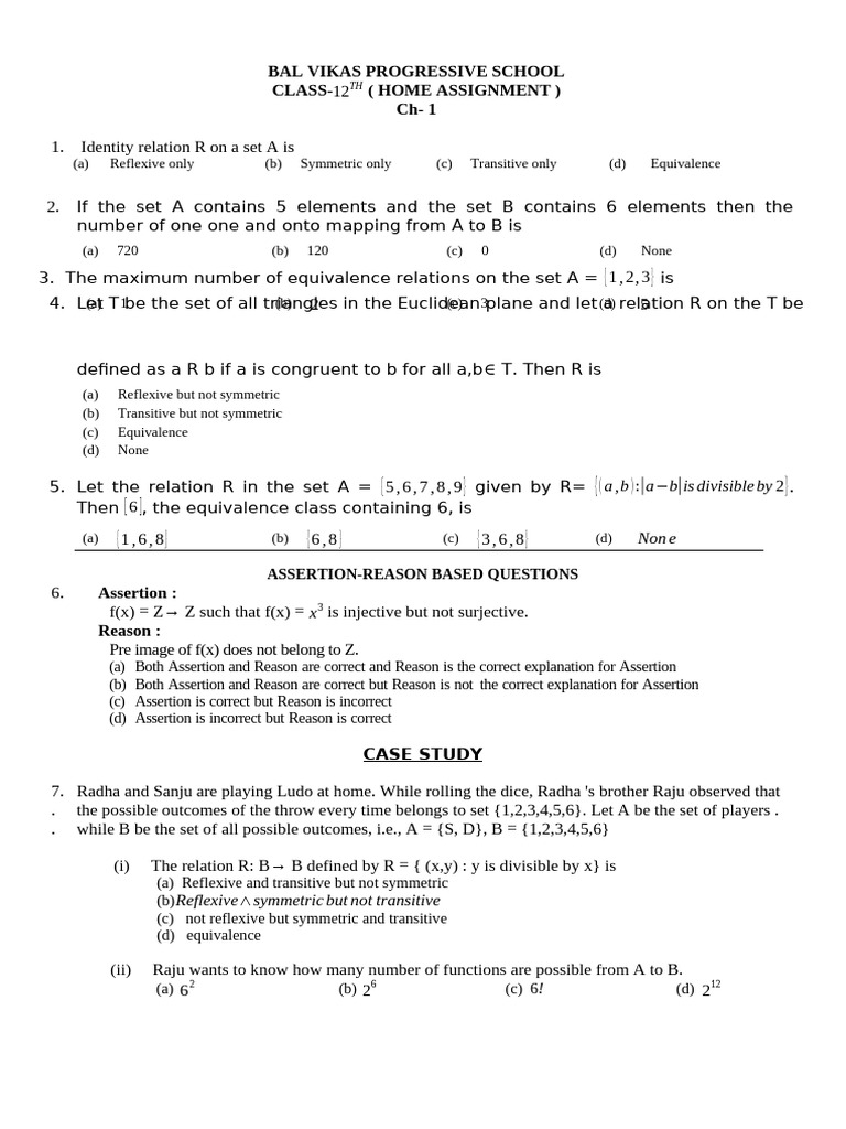 BVPS Math XII Assignment | PDF | Area | Triangle