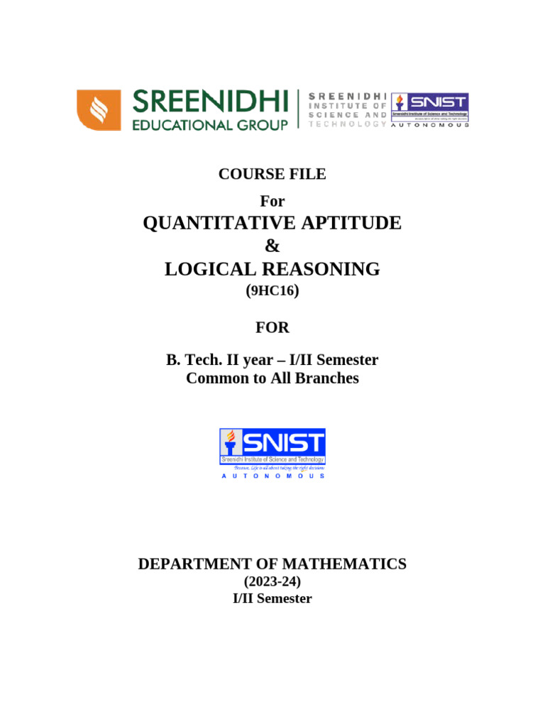 Quantitative Aptitude & Logical Reasoning-Cf-Hod-Maths | PDF | Ratio | Volume