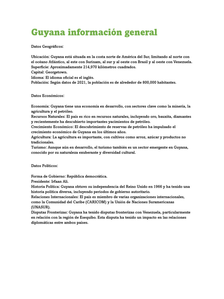 Información General sobre Guyana | PDF