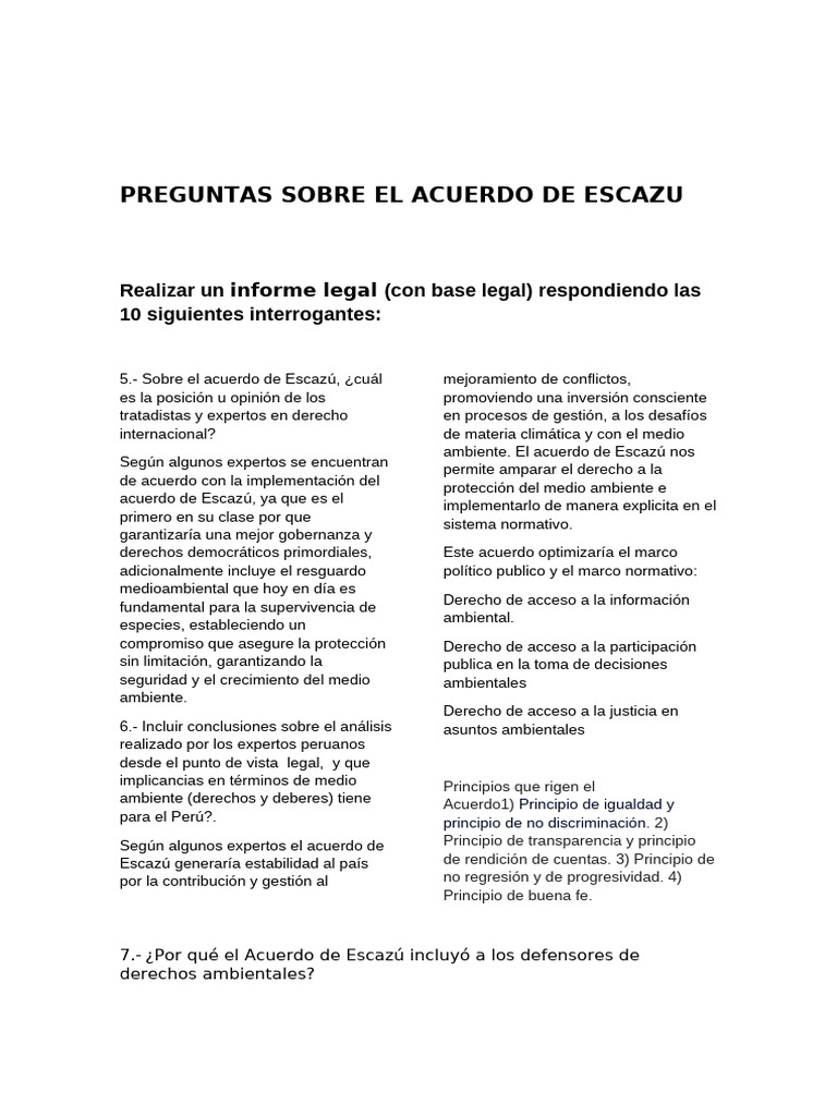 Preguntas para El Informe Legal Acuerdo de Escazu | PDF | Justicia | Crimen y violencia