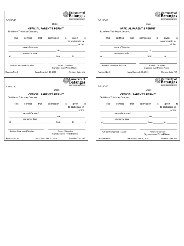 For Printing Parents Permit | PDF