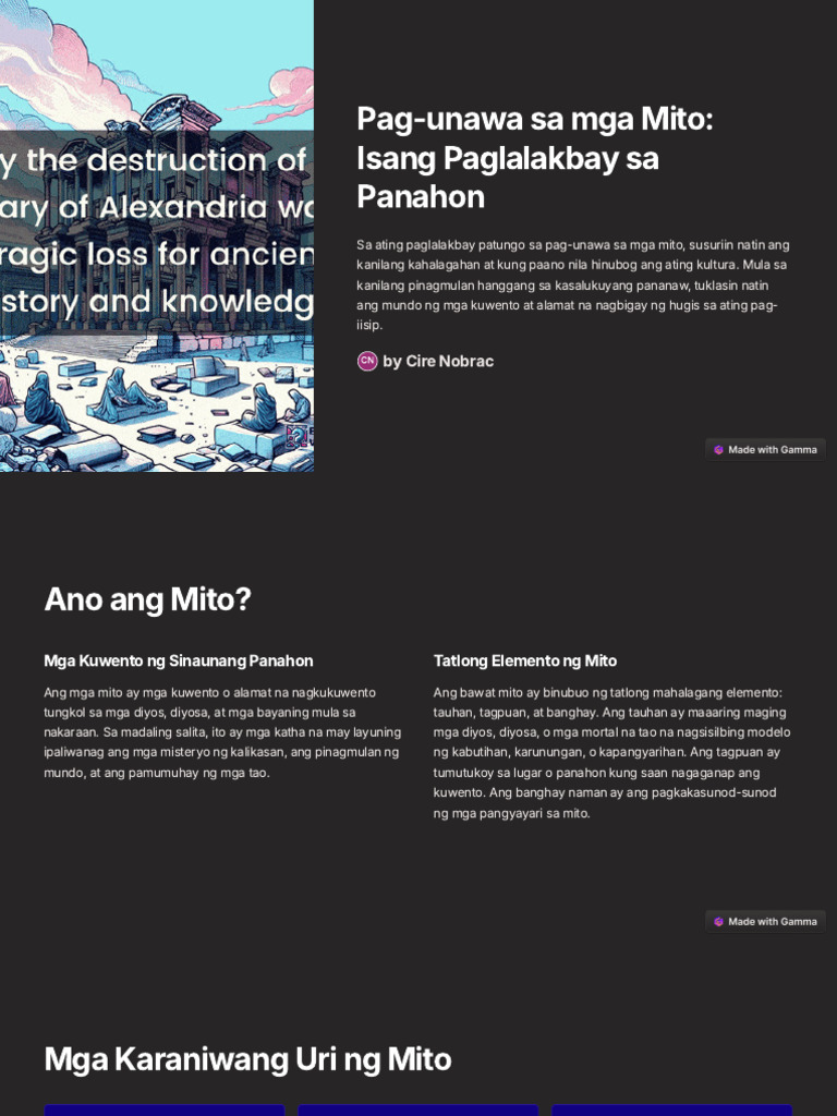 Pag Unawa Sa Mga Mito Isang Paglalakbay Sa Panahon | PDF