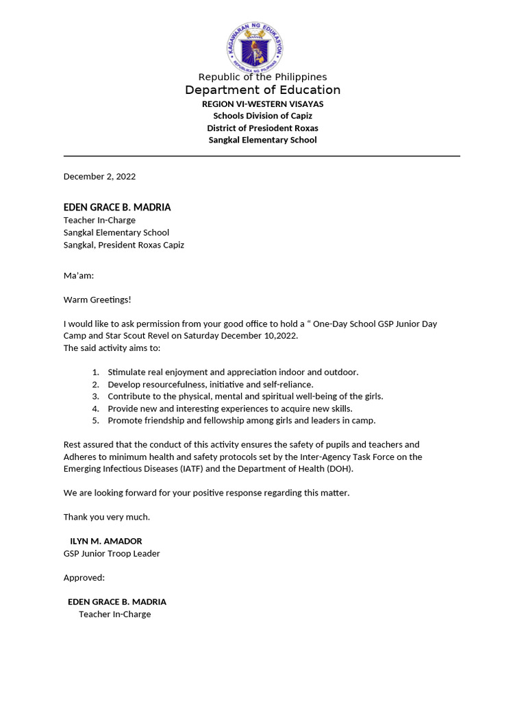 GSP Junior Day Camp Permission Request | PDF