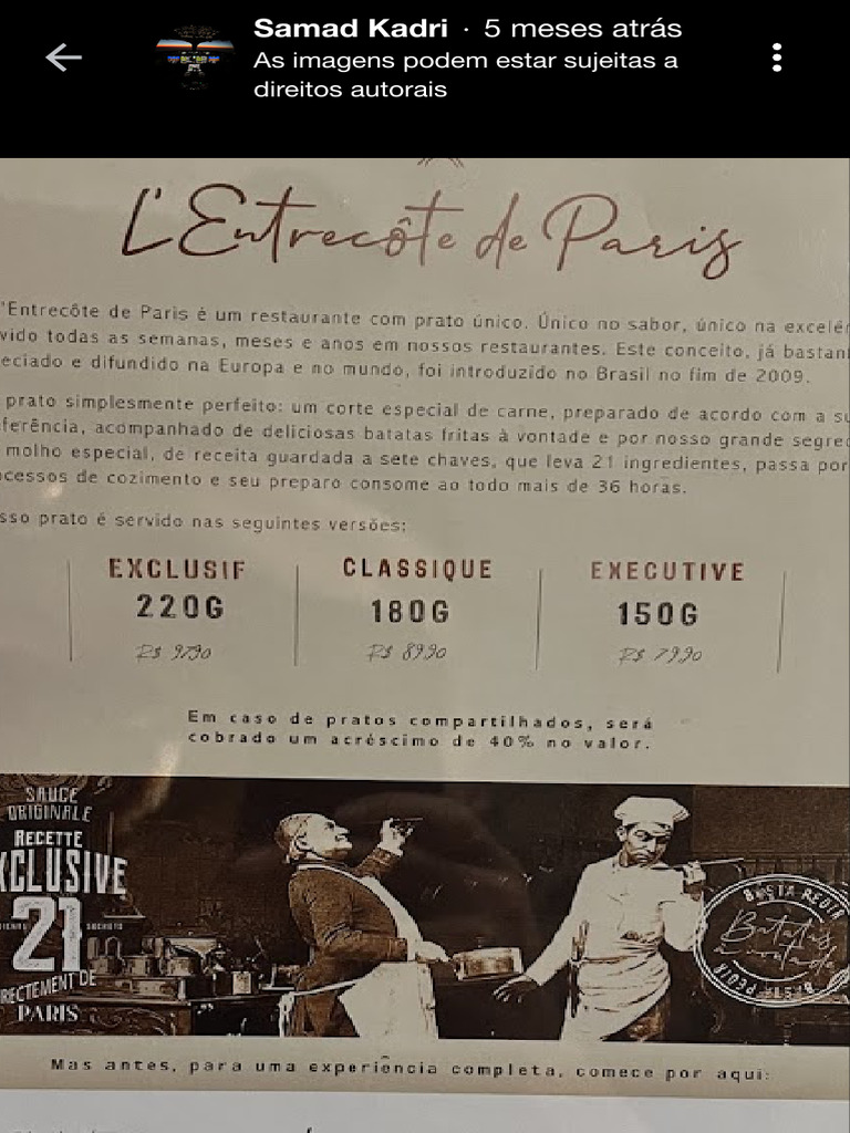 Cardápio digital L'Entrecote de Paris | PDF