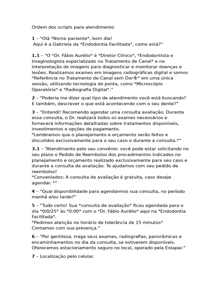 Ordem Dos Scripts para Atendimento | PDF