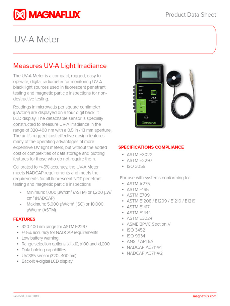 UV A Light Meter - Product Data Sheet - English | PDF | Ultraviolet ...