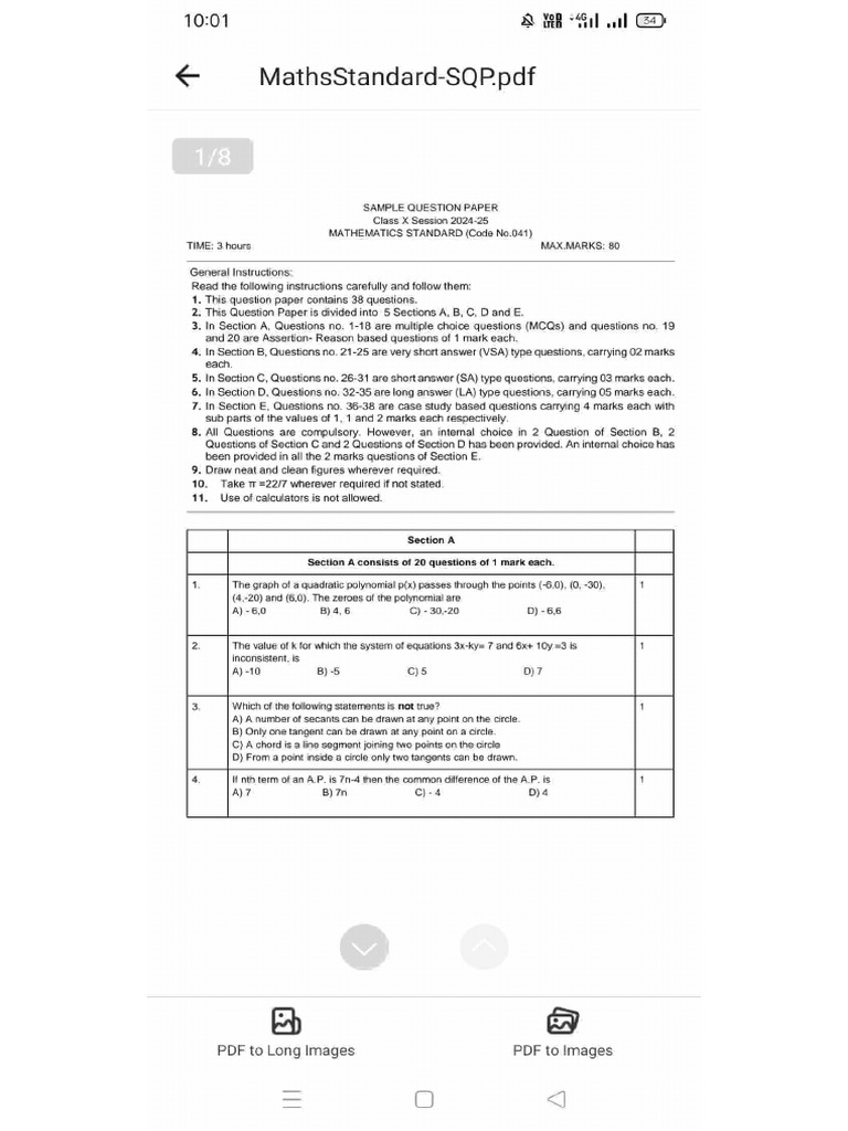 Maths SQP 2025 | PDF