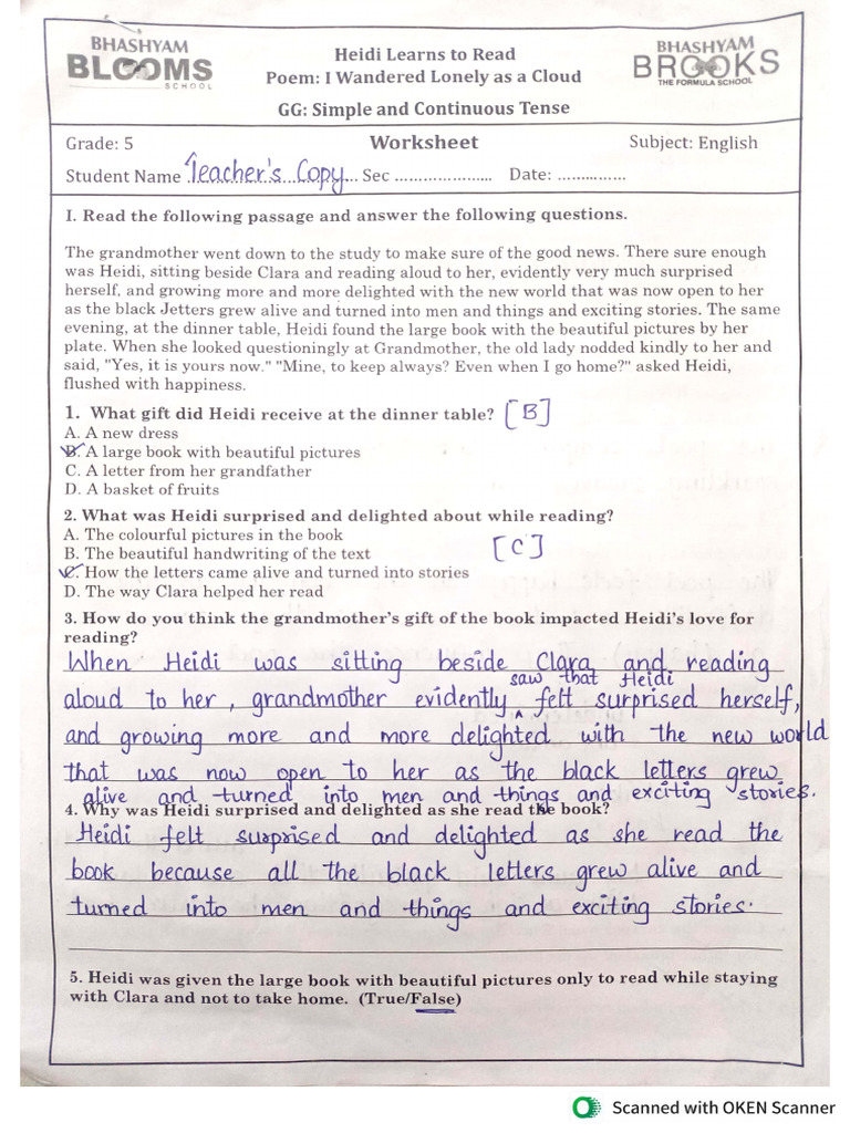 English Ls.6 Heidi Learns To Read (Worksheet) | PDF