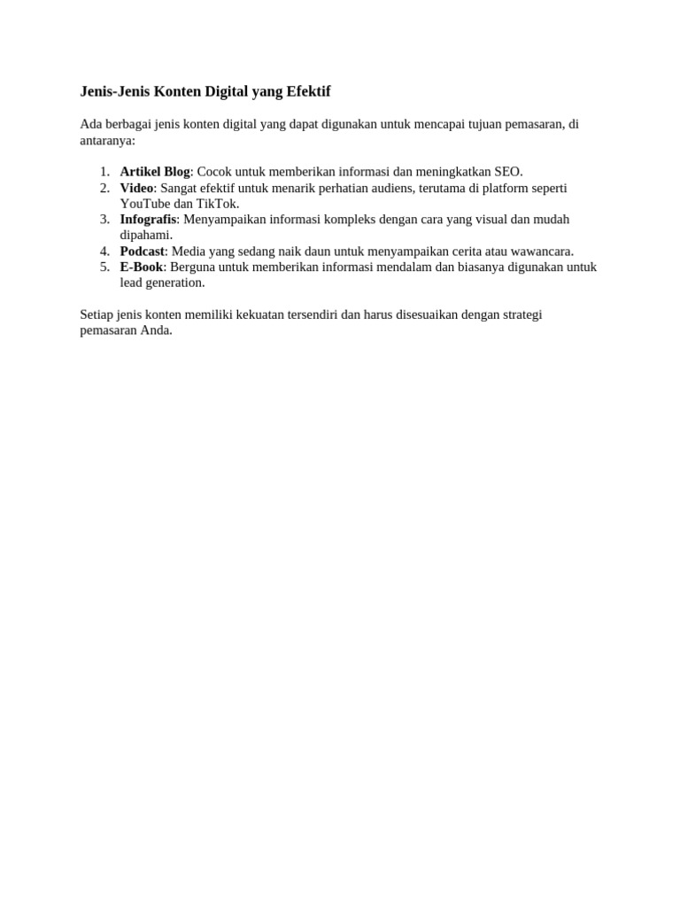 Jenis-Jenis Konten Digital Yang Efektif | PDF