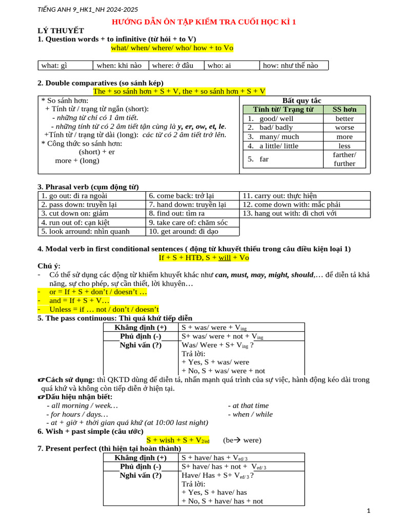 Ak Tieng Anh 9 - Huong Dan On Tap KTCK1 | PDF | Emotional Intelligence | Brazil
