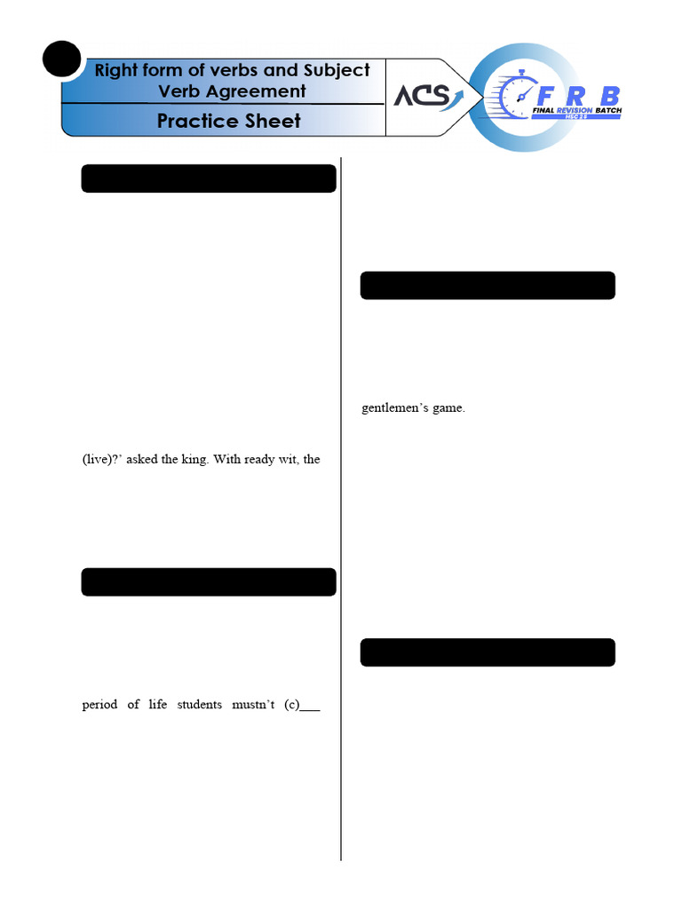 Right-Form-Of-Verbs Practice Sheet | PDF