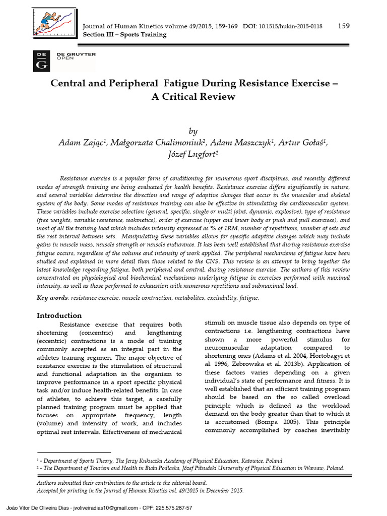 Central and Peripheral Fatigue During Resistance Exercise – A Critical ...