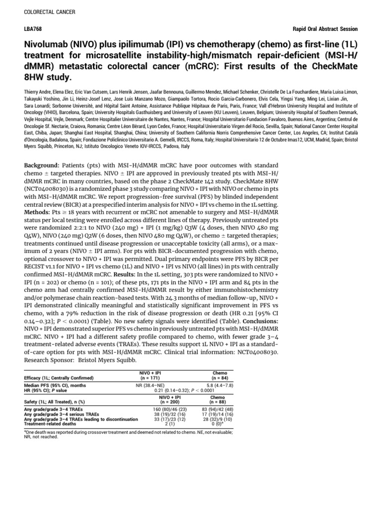 CheckMate 8HW Study. ASCO GI, Abstr. | PDF | Chemotherapy | Phases Of ...