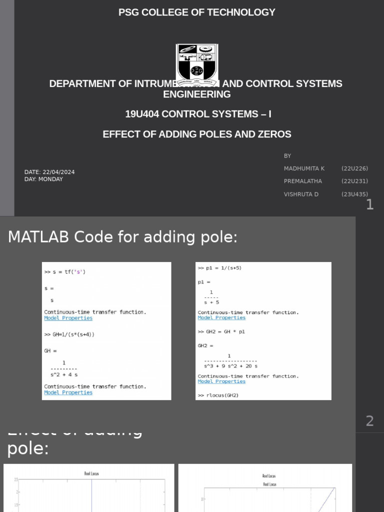 Control Systems effect of adding poles and zeros | PDF