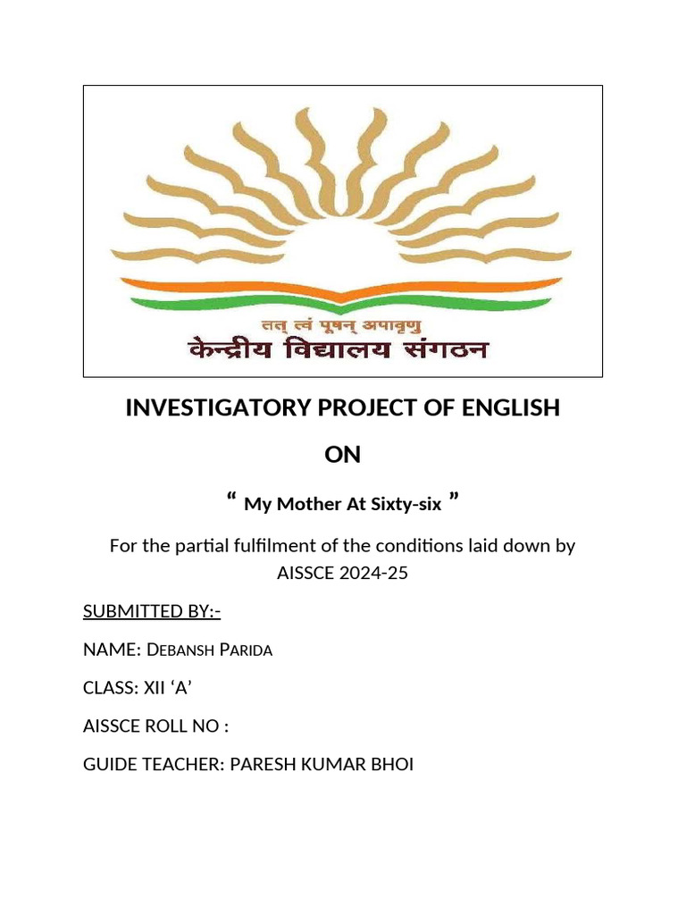 Investigatory Project Front Pages | PDF