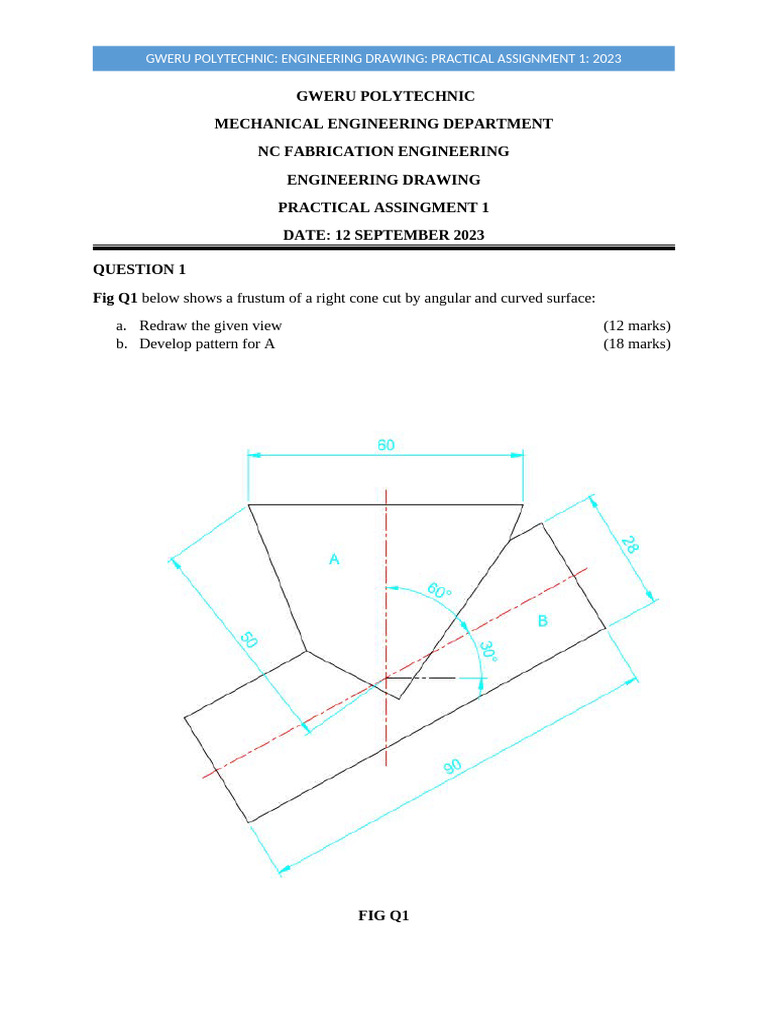 2023 Fabrication Engineering Drawing Practical Assignment 1 | PDF