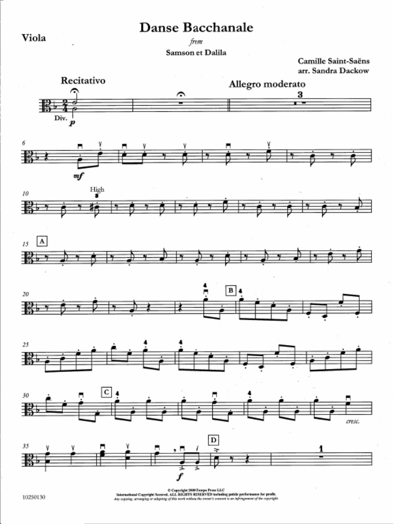 Saint-Saens Arr. Dackow - Danse Bacchanale (Viola) | PDF