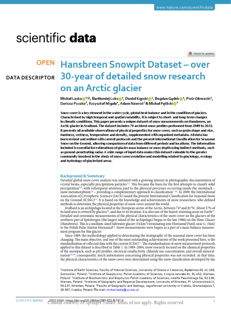 Hansbreen Snowpit Dataset - Over 30-Year of Detail | PDF | Snow | Glacier