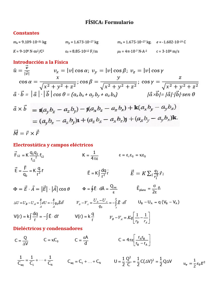 2024 - 25 - FORMULARIO FÍSICA - v2 | PDF