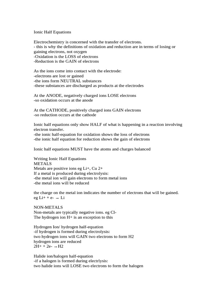 Ionic Half Equations | PDF