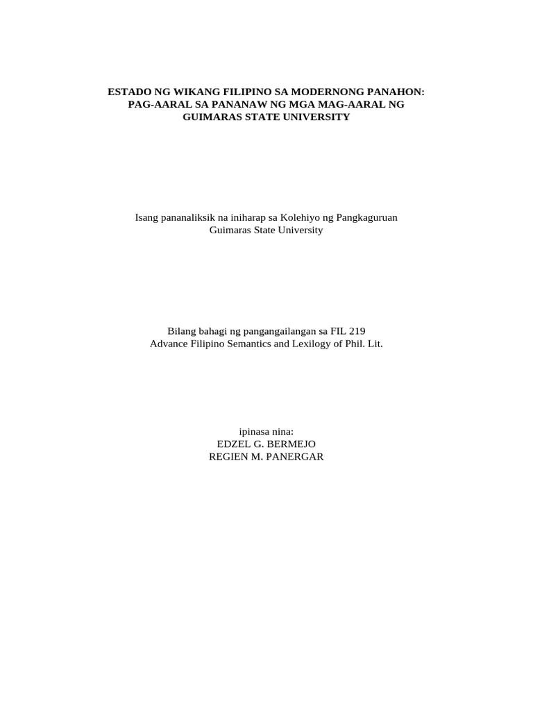 Estado NG Wikang Filipino Sa Modernong Panahon | PDF