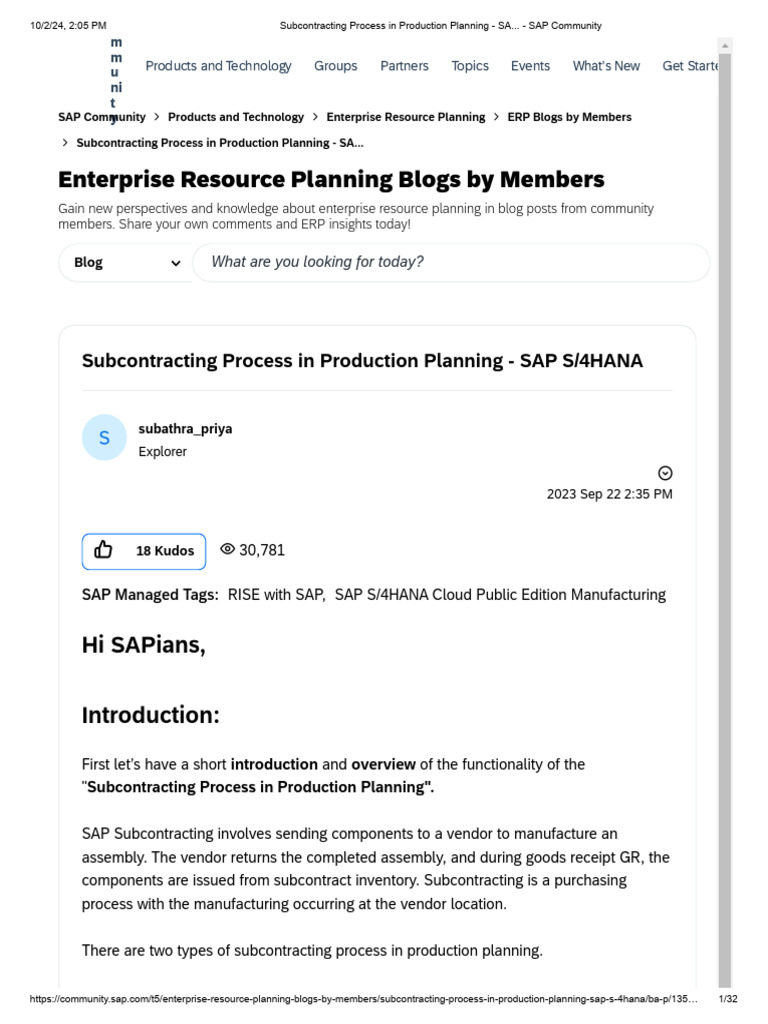 Subcontracting Process in Production Planning - SA... - SAP Community ...