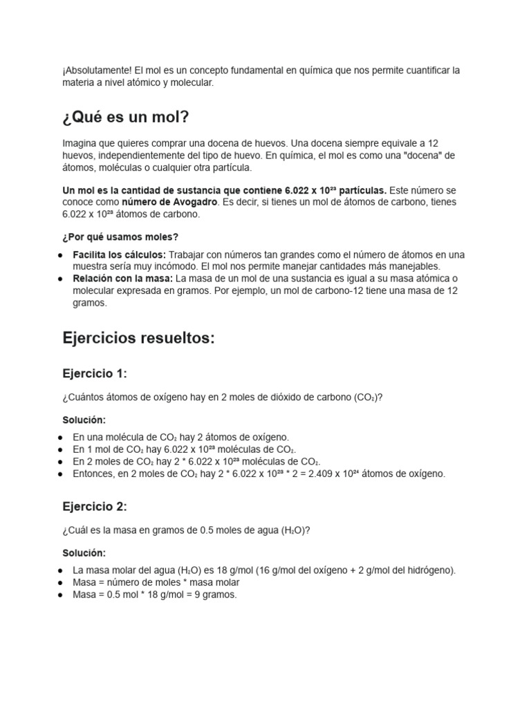 Qué es un mol en química: definición y ejemplos | PDF