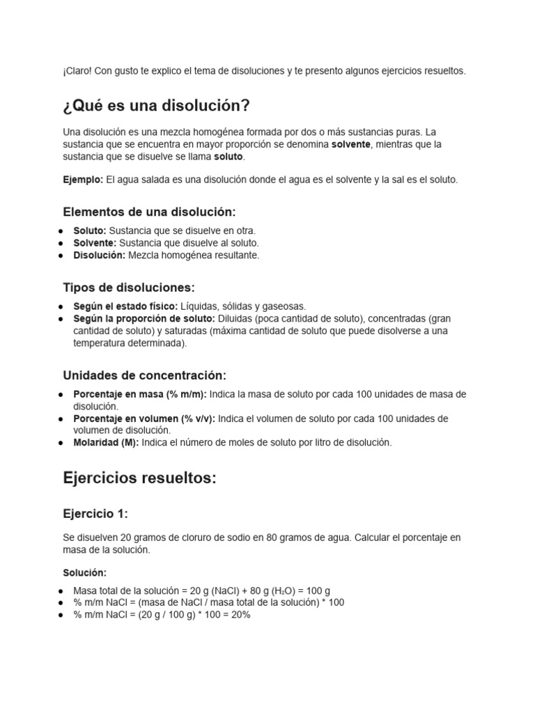 Explica El Tema de Disolución, Con Ejercicio Resu.. | PDF | Concentración | Química