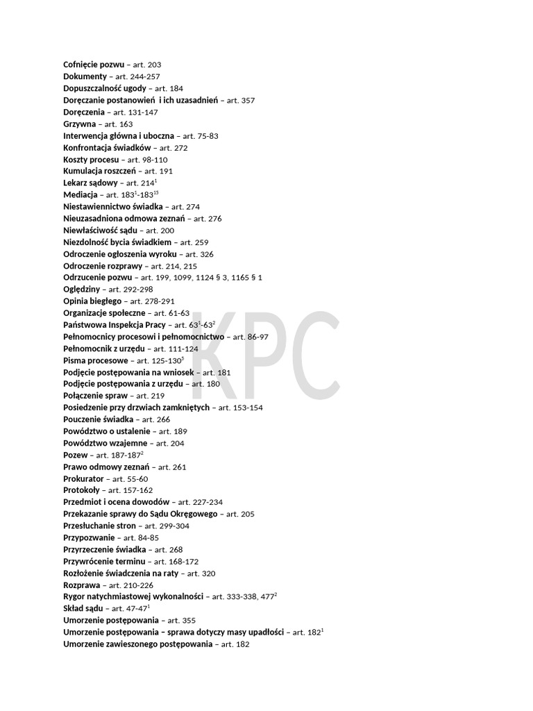 Spis Treści KPC | PDF