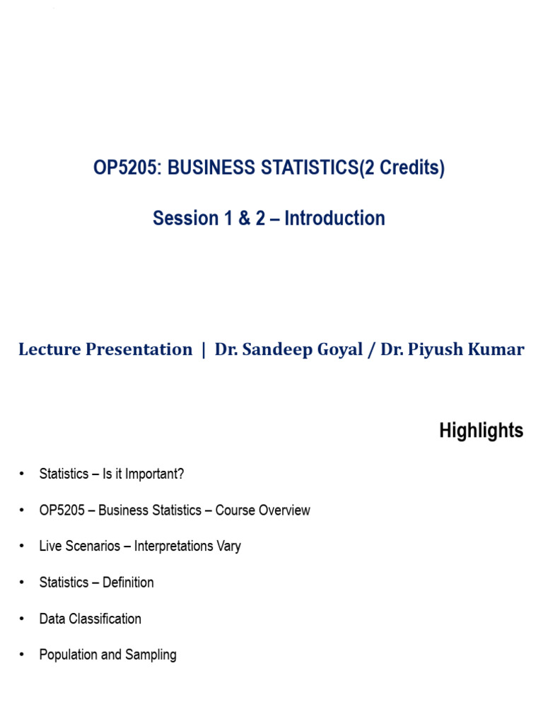 S1-2_BusStats_Intro (1) | PDF | Sampling (Statistics) | Level Of ...