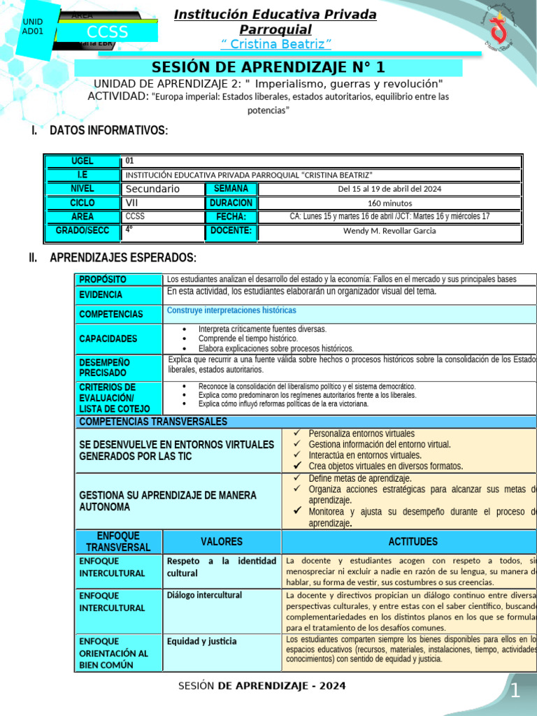 Sesion CCSS 4° Sec-Semana 01 Uni 3 | PDF | Aprendizaje | Justicia